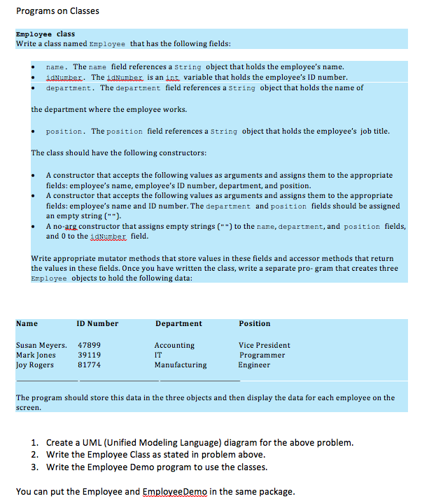 Solved Programs on Classes Employee class Write a class | Chegg.com