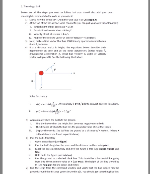 Solved 2. Throwing a ball Below are all the steps you need | Chegg.com