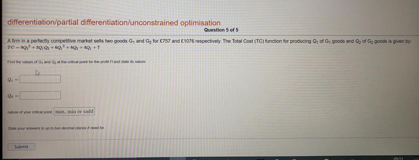 Solved differentiation/partial differentiation/unconstrained | Chegg.com