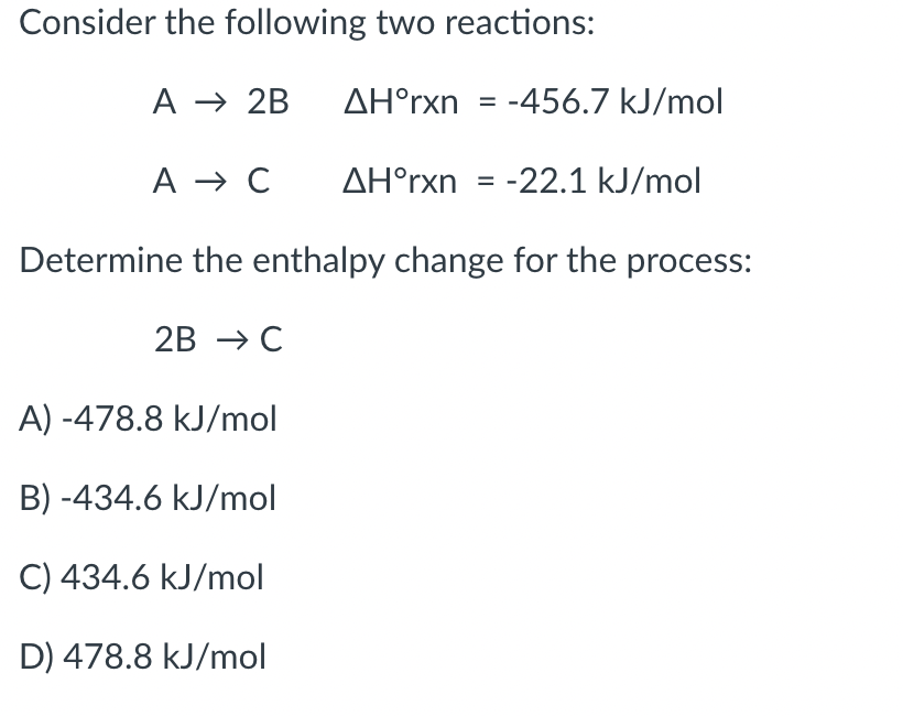 Solved Question 22 Given the data in the table below, AH°rxn | Chegg.com