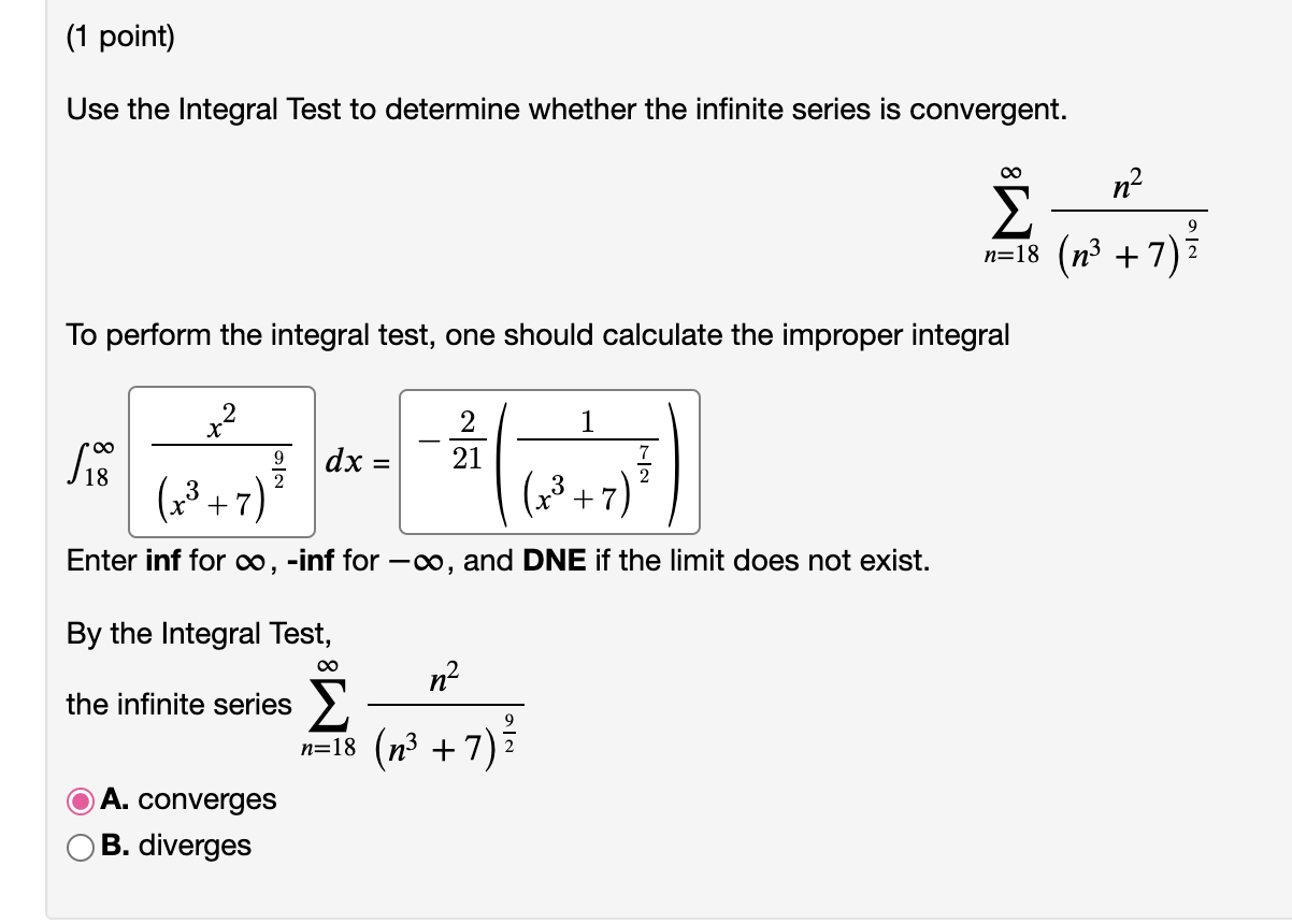 Solved Use the Integral Test to determine whether the | Chegg.com