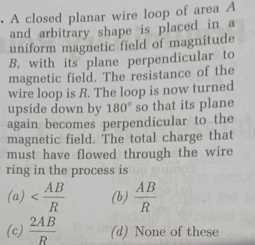 Solved · A closed planar wire loop of area A and arbitrary | Chegg.com