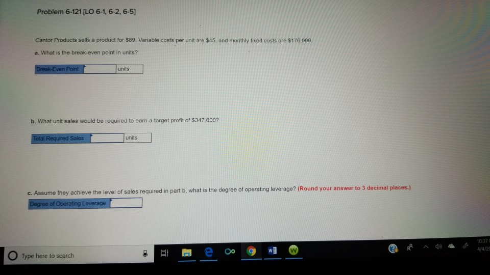 Solved Problem 6-121 [LO 6-1, 6-2, 6-5] Cantor Products | Chegg.com