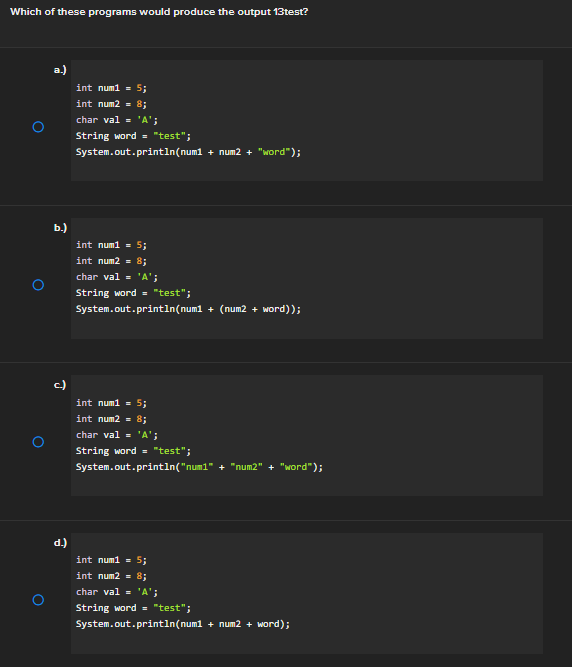 Solved ich of these programs would produce the output 13 | Chegg.com