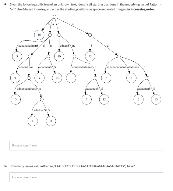 Solved Given the following suffix tree of an unknown text, | Chegg.com