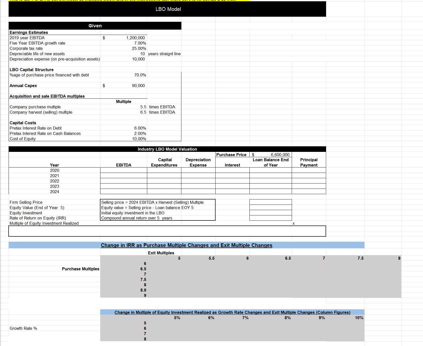 Instructions for this LBO Model: 1 Please be mindful | Chegg.com
