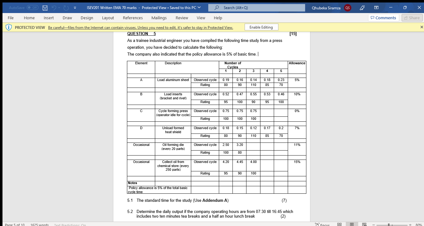 As a trainee industrial engineer you have compiled | Chegg.com