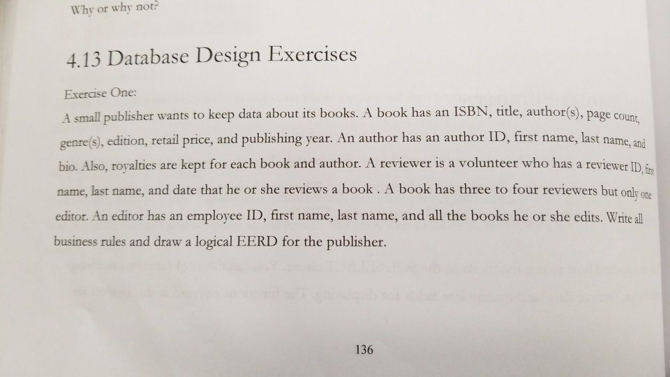 Solved Why or why not? 4.13 Database Design Exercises | Chegg.com