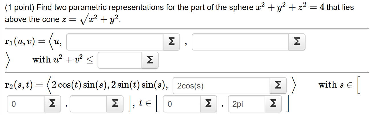 Solved (1 point) Find two parametric representations for the | Chegg.com