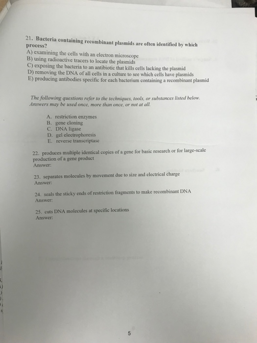 Solved 21. Bacteria containing recombinant plasmids are | Chegg.com