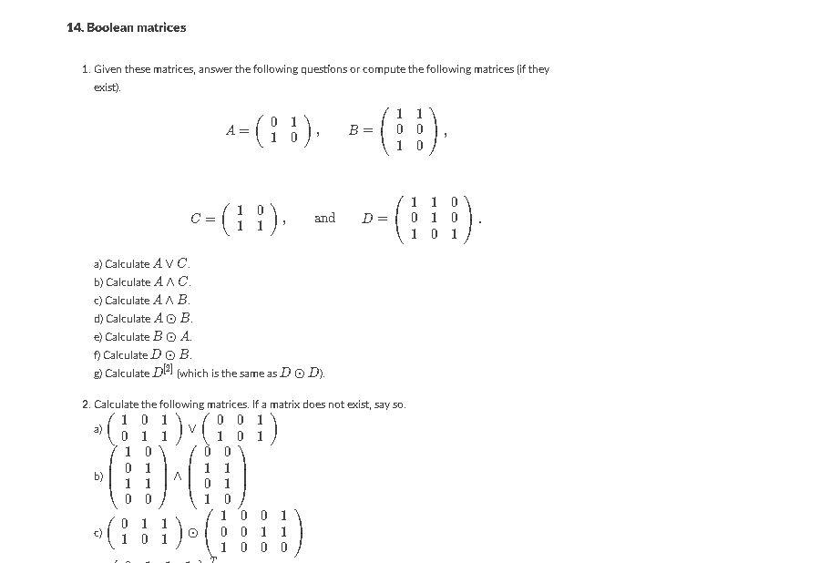 Solved 14 Boolean Matrices 1 Given These Matrices Answer