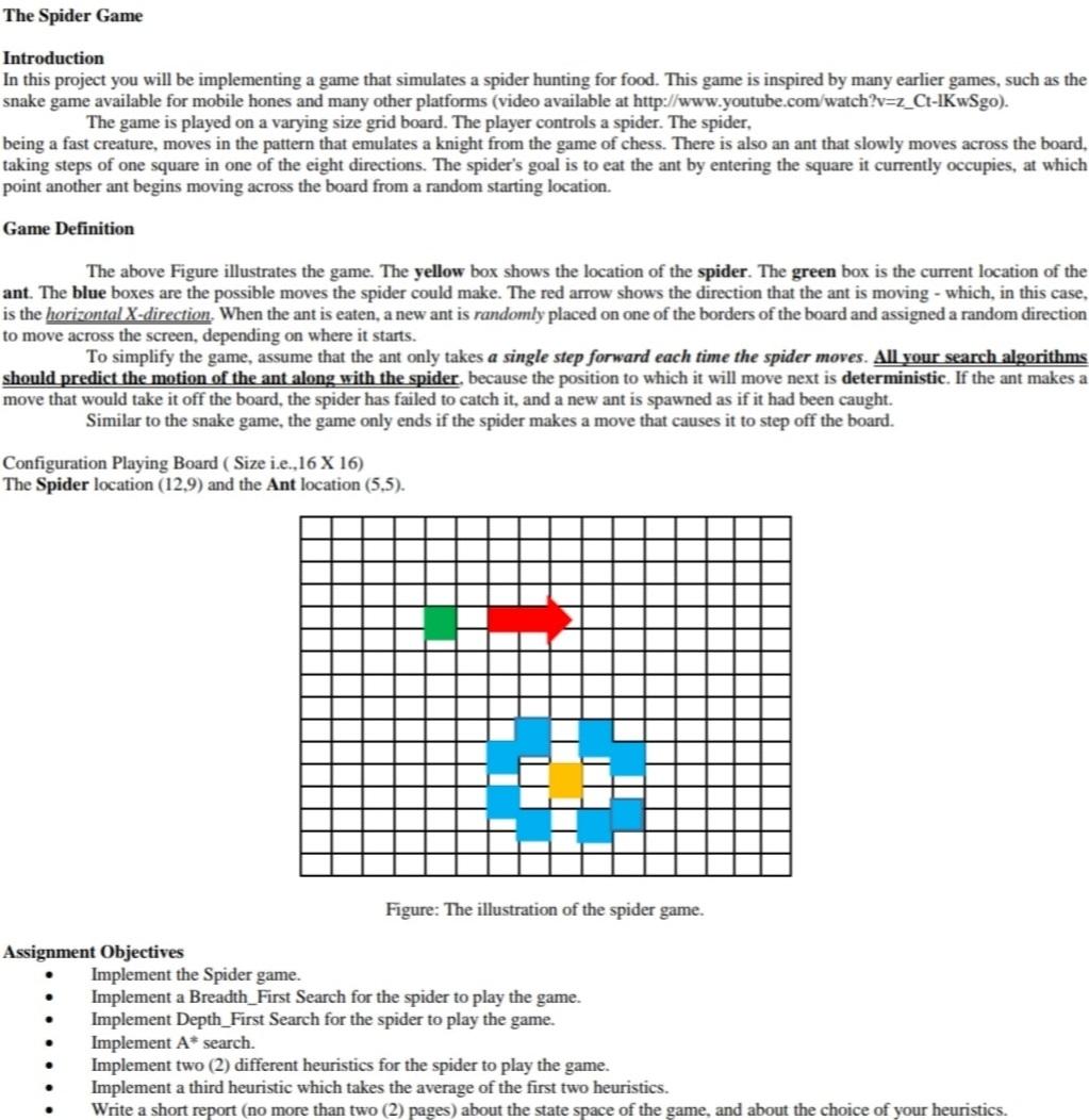 The Spider Game Introduction In this project you will | Chegg.com