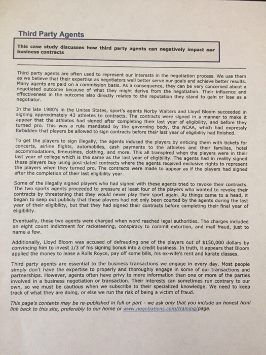 Third Party Agents This case study discusses how | Chegg.com