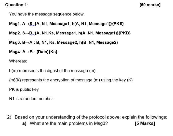 Solved Question 1: You have the message sequence below. | Chegg.com
