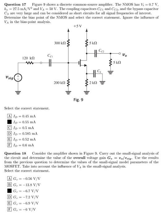 Solved Question 17 Figure 9 shows a discrete common-source | Chegg.com