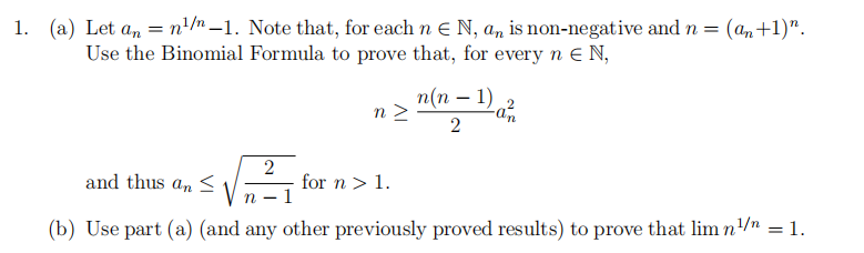 Solved (a) ﻿Let an=n1n-1. ﻿Note that, for each ninN,an ﻿is | Chegg.com
