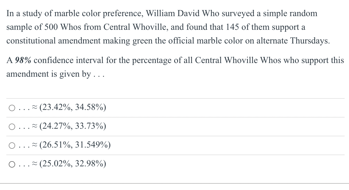 Solved In a study of marble color preference, William David | Chegg.com