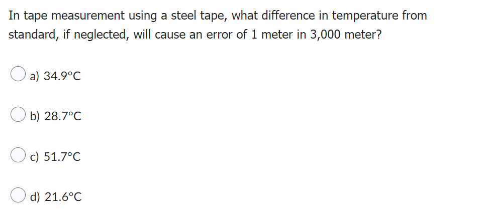 Solved In tape measurement using a steel tape, what | Chegg.com