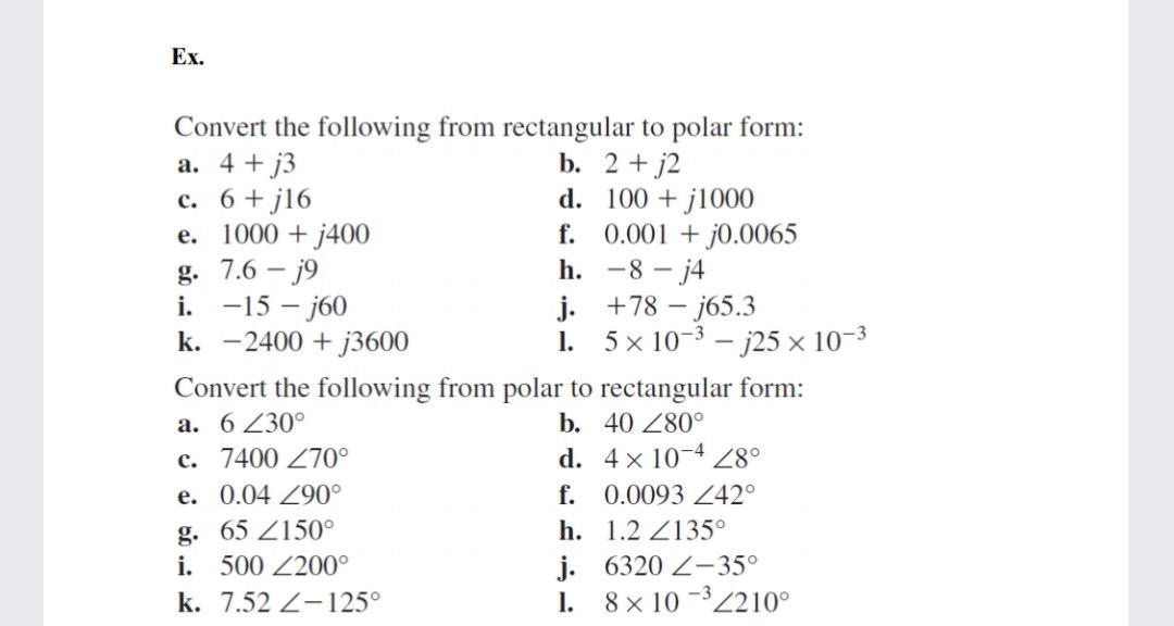 Solved Ex. Convert the following from rectangular to polar | Chegg.com