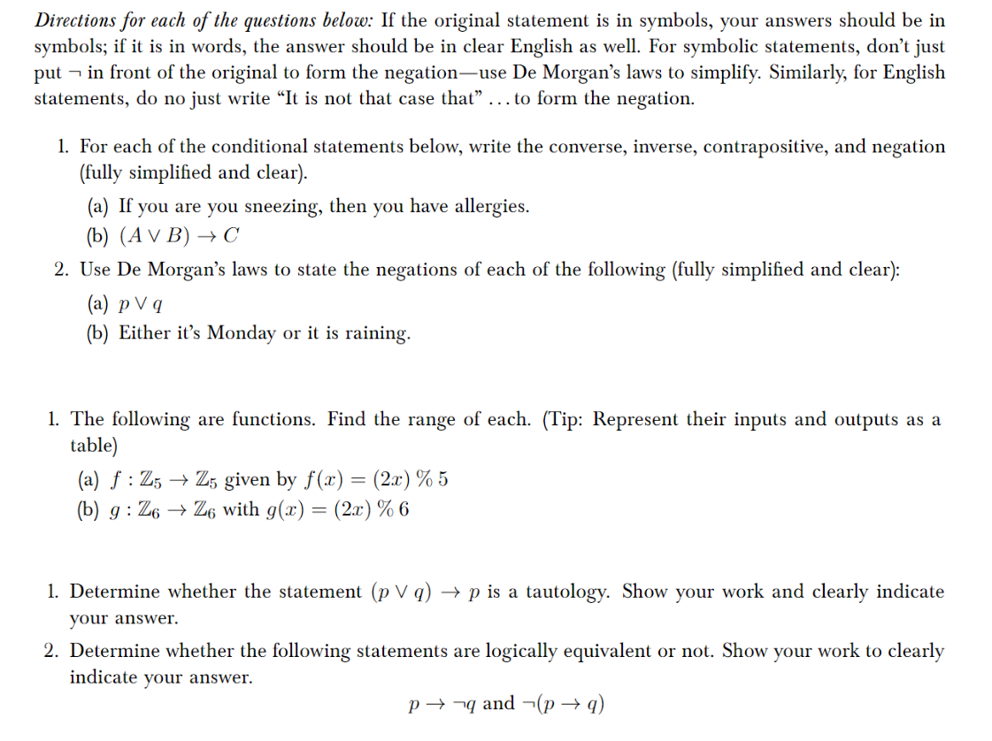 Solved Directions for each of the questions below: If the | Chegg.com