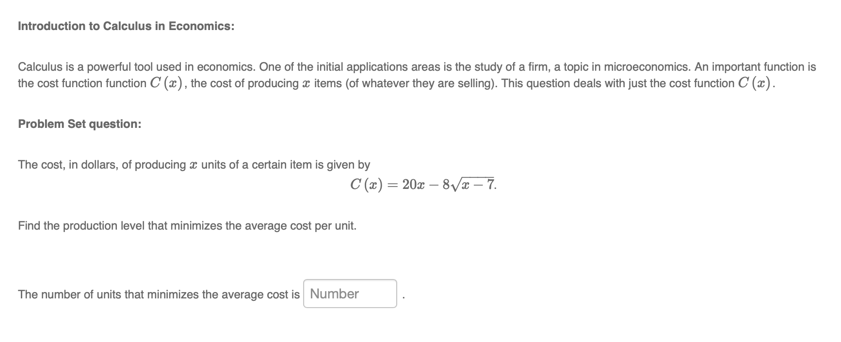 Solved Introduction to Calculus in Economics: Calculus is a | Chegg.com