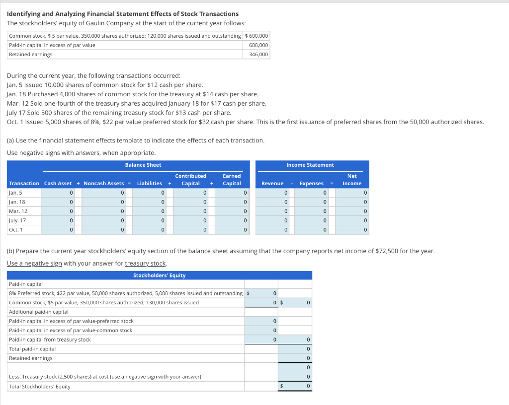 Solved Identifying and Analyzing Financial Statement Effects | Chegg.com