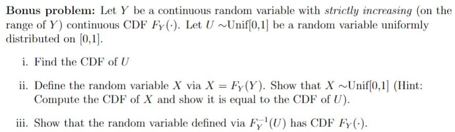 Solved Bonus problem: Let Y be a continuous random variable | Chegg.com