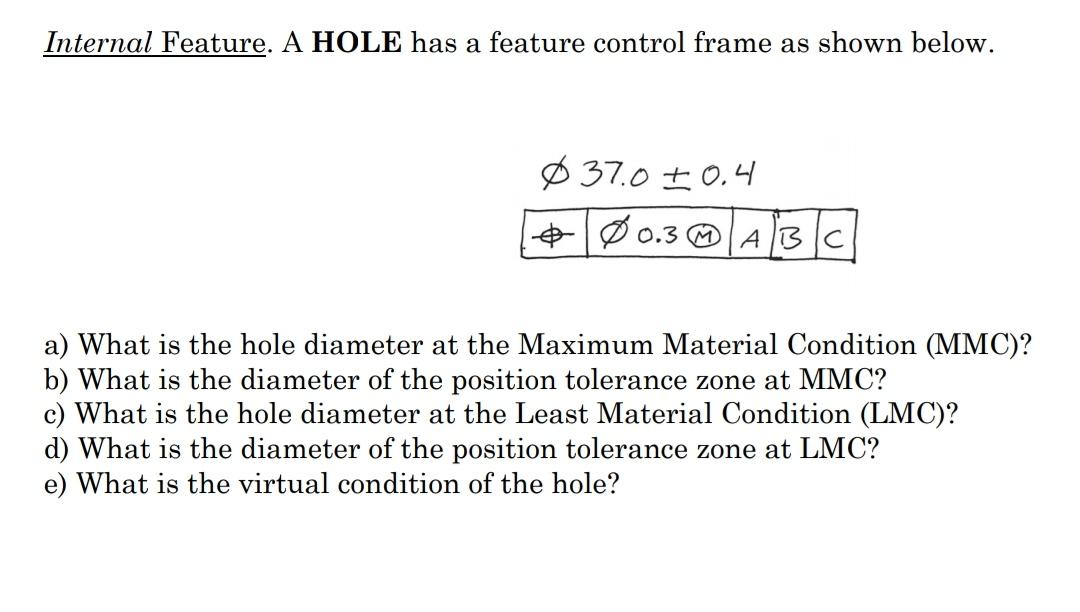 Solved Internal Feature. A HOLE has a feature control frame | Chegg.com