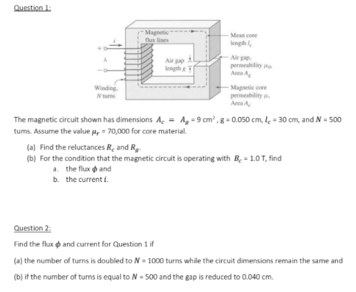 Solved Question 1: Magnetic flux lines Mean core length Αίτη | Chegg.com