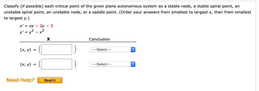 Solved Classify (if possible) each critical point of the | Chegg.com