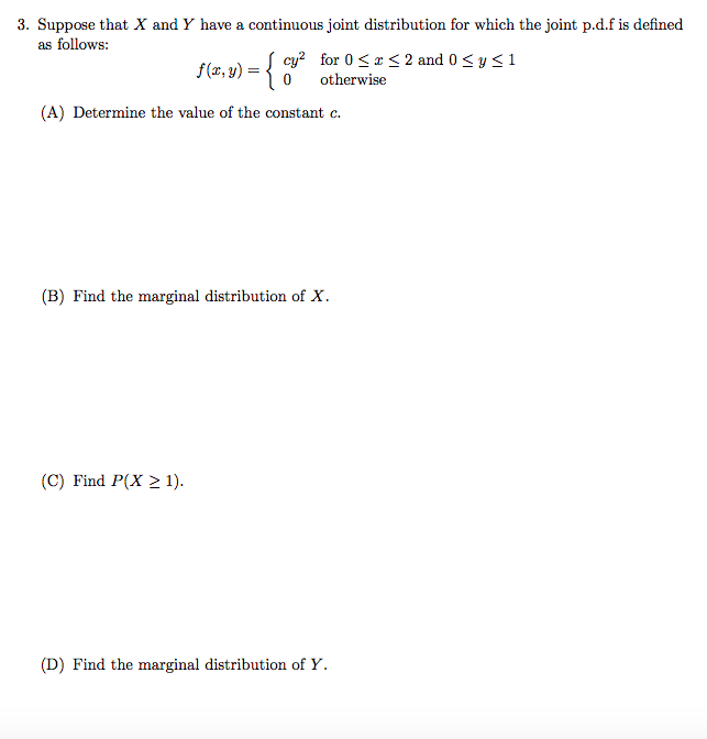 Solved 3. Suppose that X and Y have a continuous joint | Chegg.com