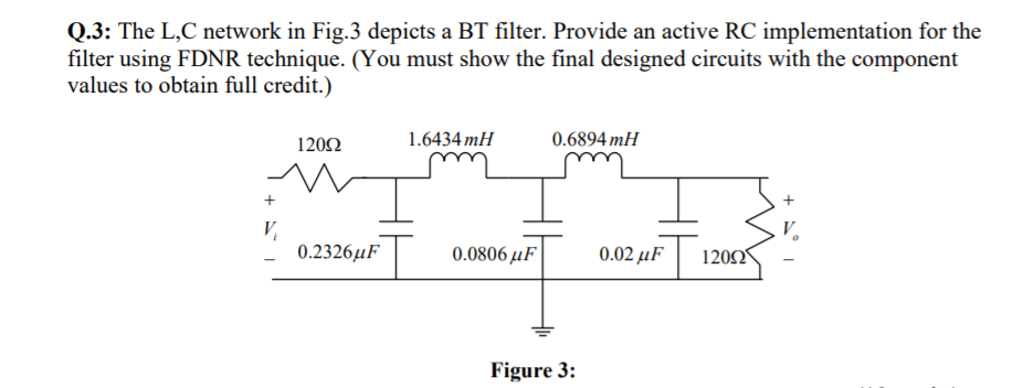 Solved Q.3: The L,C network in Fig.3 depicts a BT filter. | Chegg.com