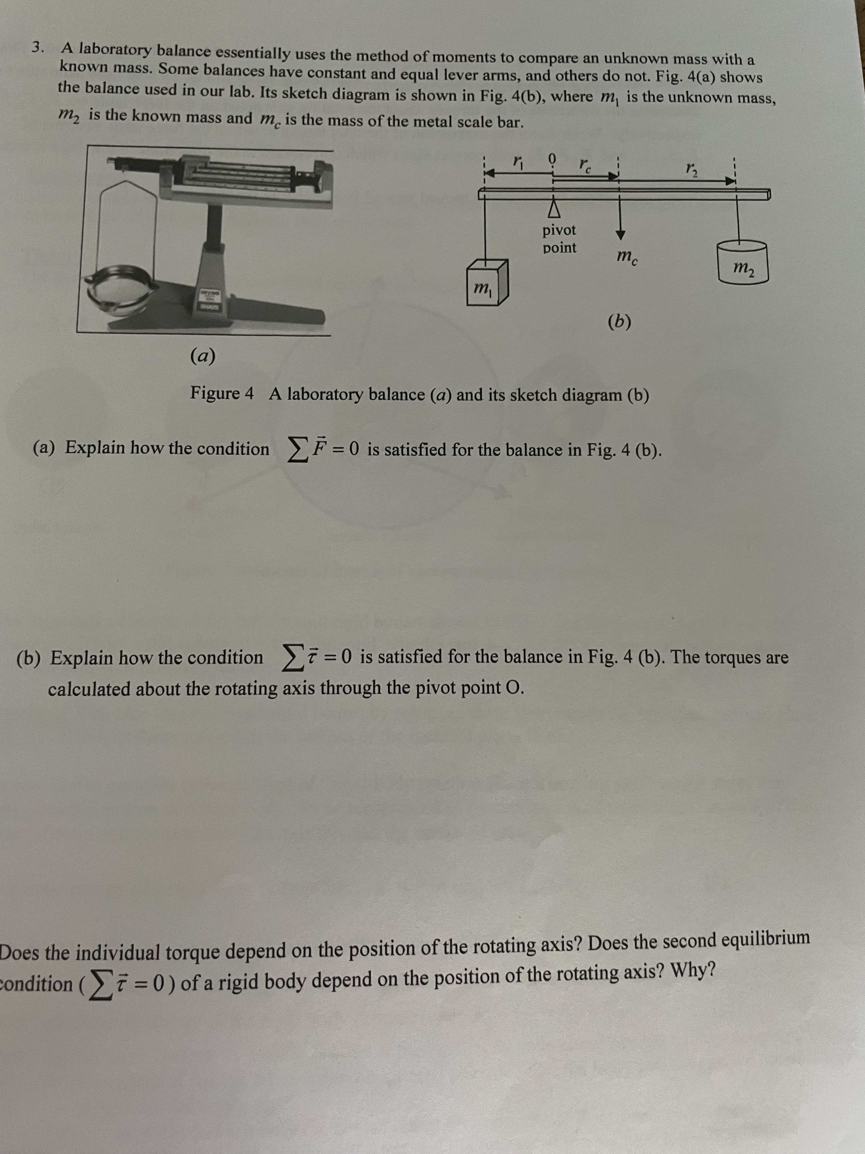 Solved 3. A laboratory balance essentially uses the method | Chegg.com