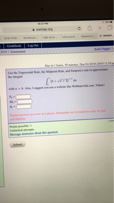Solved 10:27 PM 36% a wamap.org 2018-19 M.- Northwest High | Chegg.com