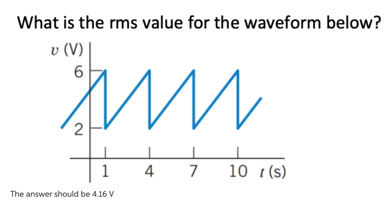 Solved What is the rms value for the waveform below? v (V) 6 | Chegg.com
