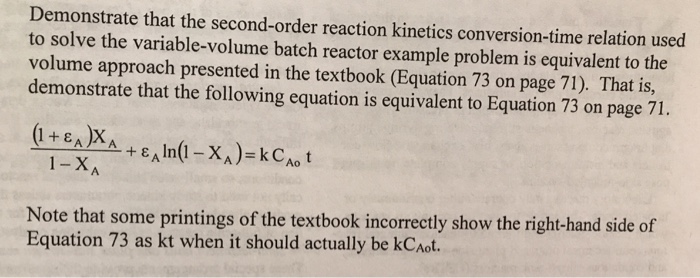 Solved Demonstrate that the second-order reaction kinetics | Chegg.com