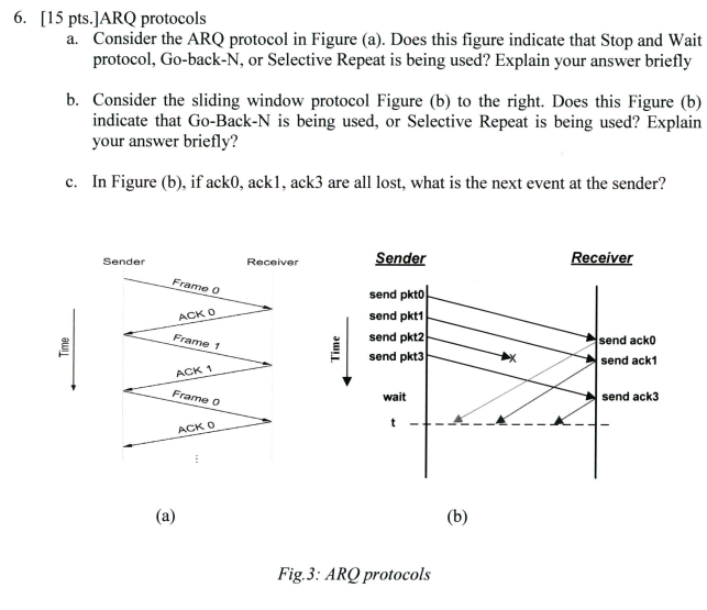 Solved 6. [15 pts.JARQ protocols a. Consider the ARQ | Chegg.com