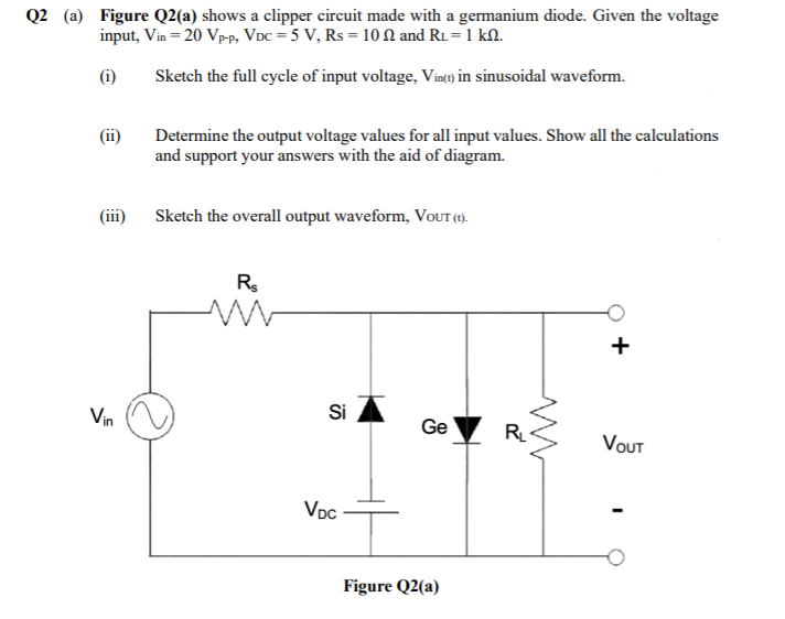 Solved Q2 (a) Figure Q2(a) shows a clipper circuit made with | Chegg.com