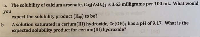 Solved The solubility of calcium arsenate, Ca3(AsO4)2 is | Chegg.com