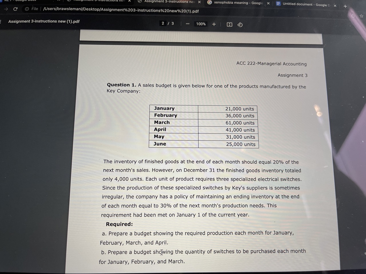 Solved Assignment 3 Question 1. A sales budget is given | Chegg.com
