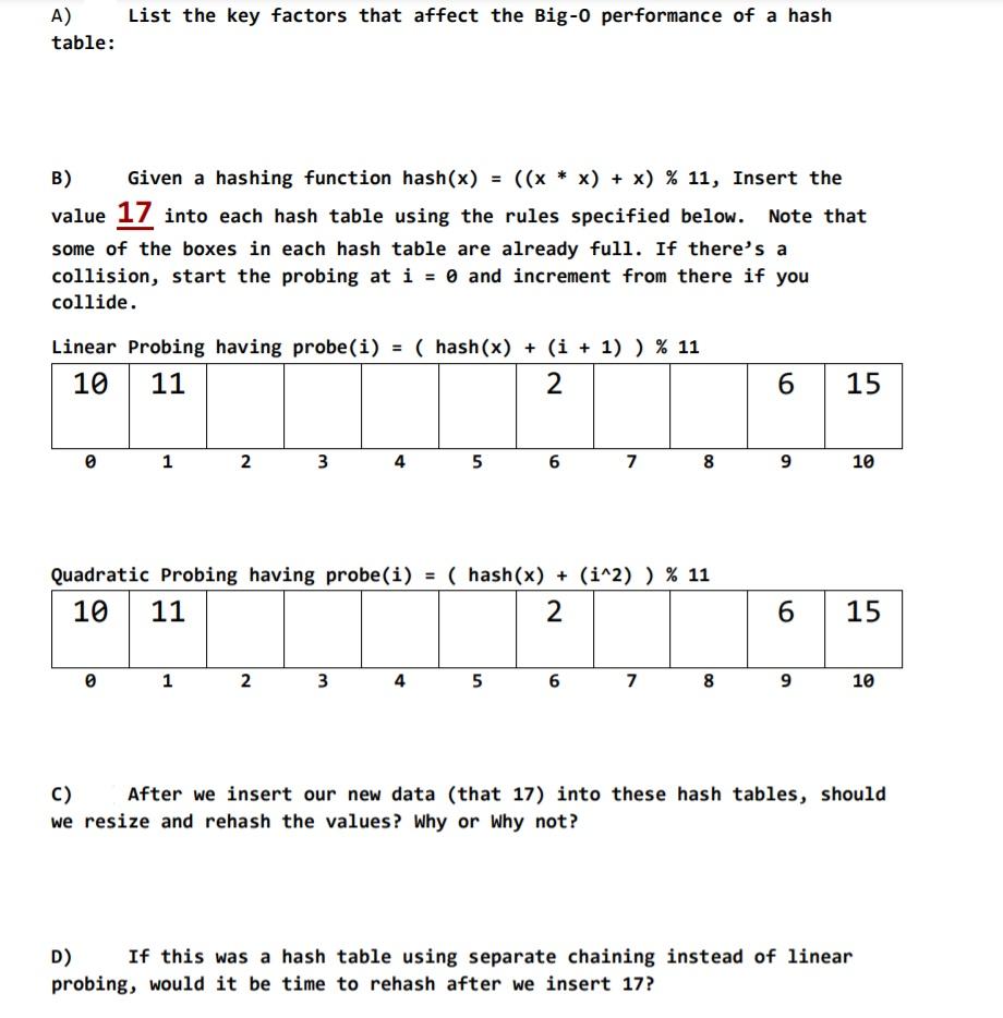 Solved List the key factors that affect the Big-o | Chegg.com
