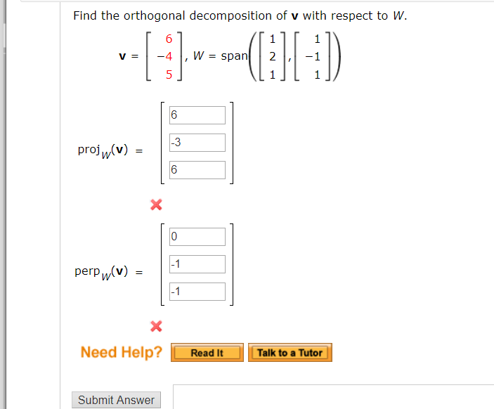Solved Find the orthogonal decomposition of v with respect | Chegg.com