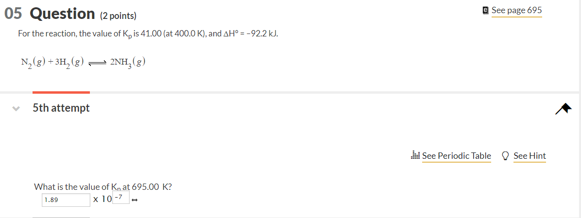 Solved 05 Question (2 points) For the reaction, the value of | Chegg.com