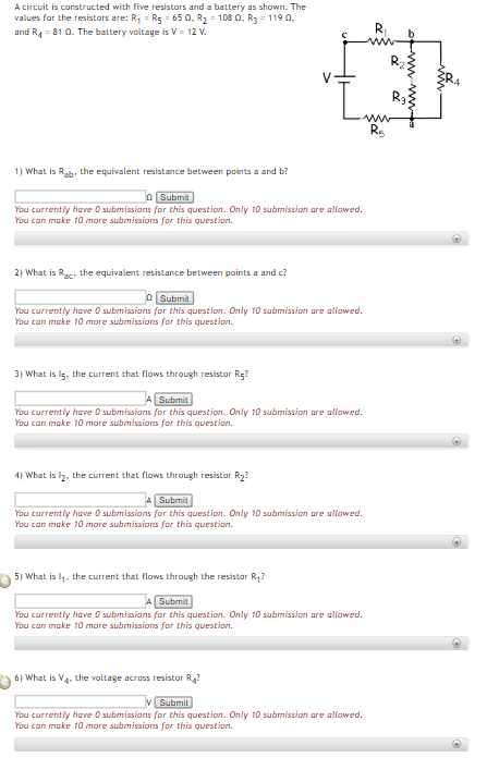Solved A circuit is constructed with five resistors and a | Chegg.com