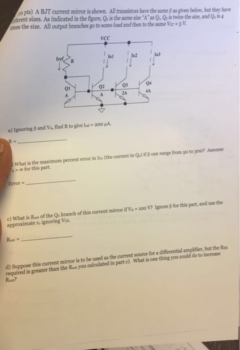 Solved A BJT current mirror is shown. All transistors have | Chegg.com