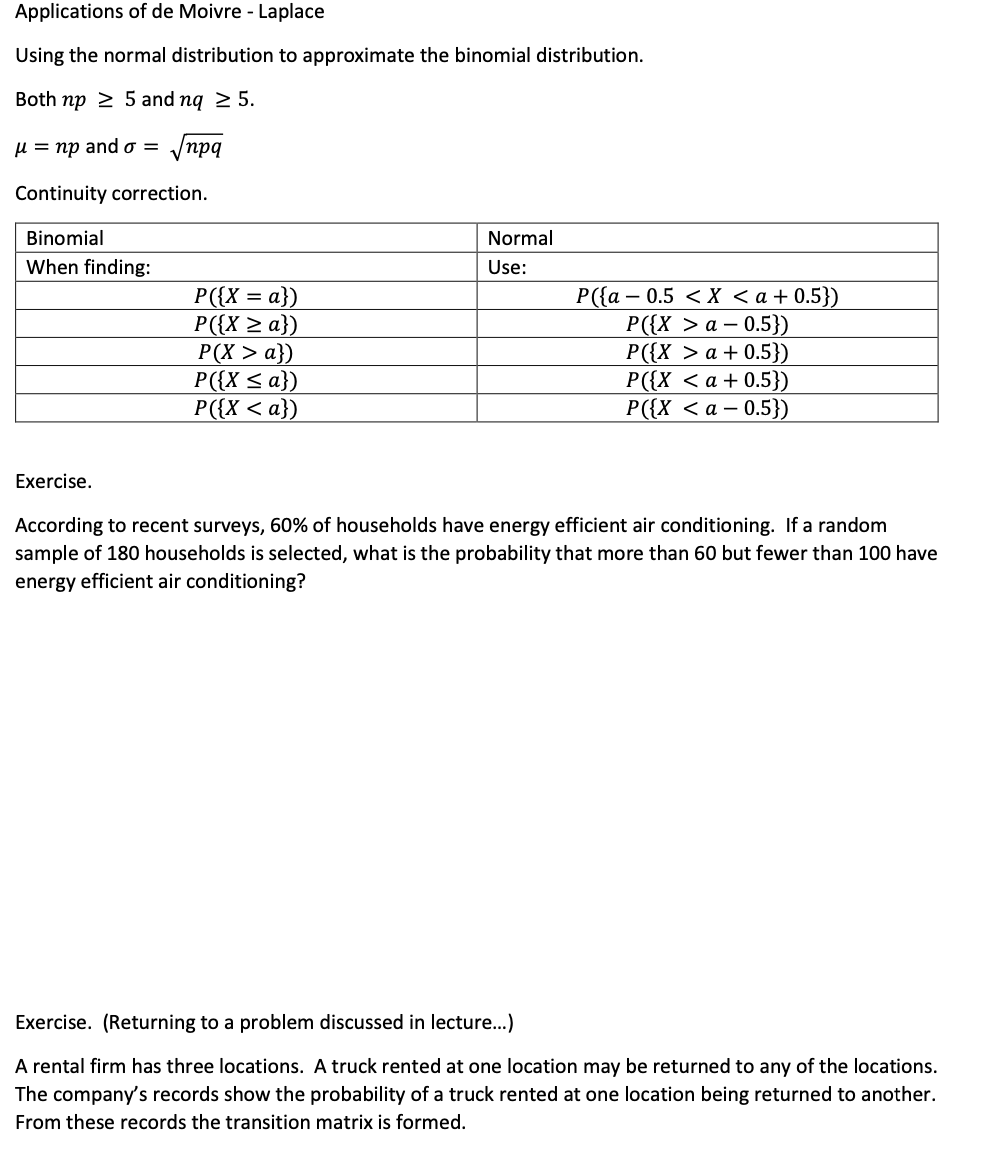Solved Applications of de Moivre - Laplace Using the normal | Chegg.com