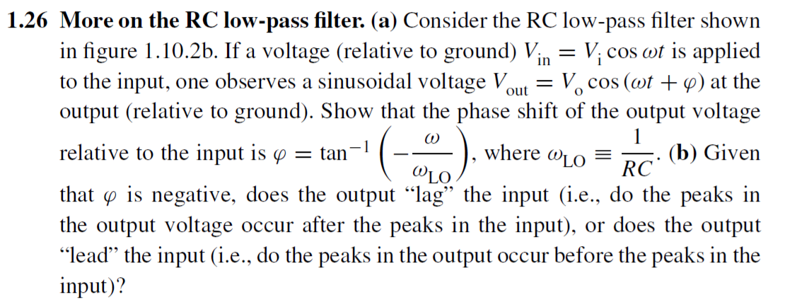 Solved 1.26 More on the RC low-pass filter. (a) Consider the | Chegg.com