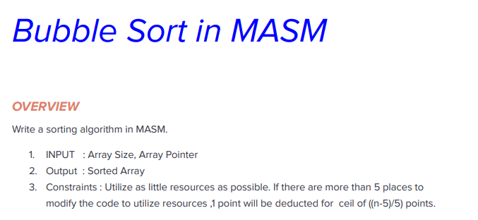 Solved Bubble Sortin Masm Overview Write A Sorting Algorithm 9200