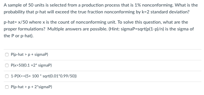Solved A sample of 50 units is selected from a production | Chegg.com