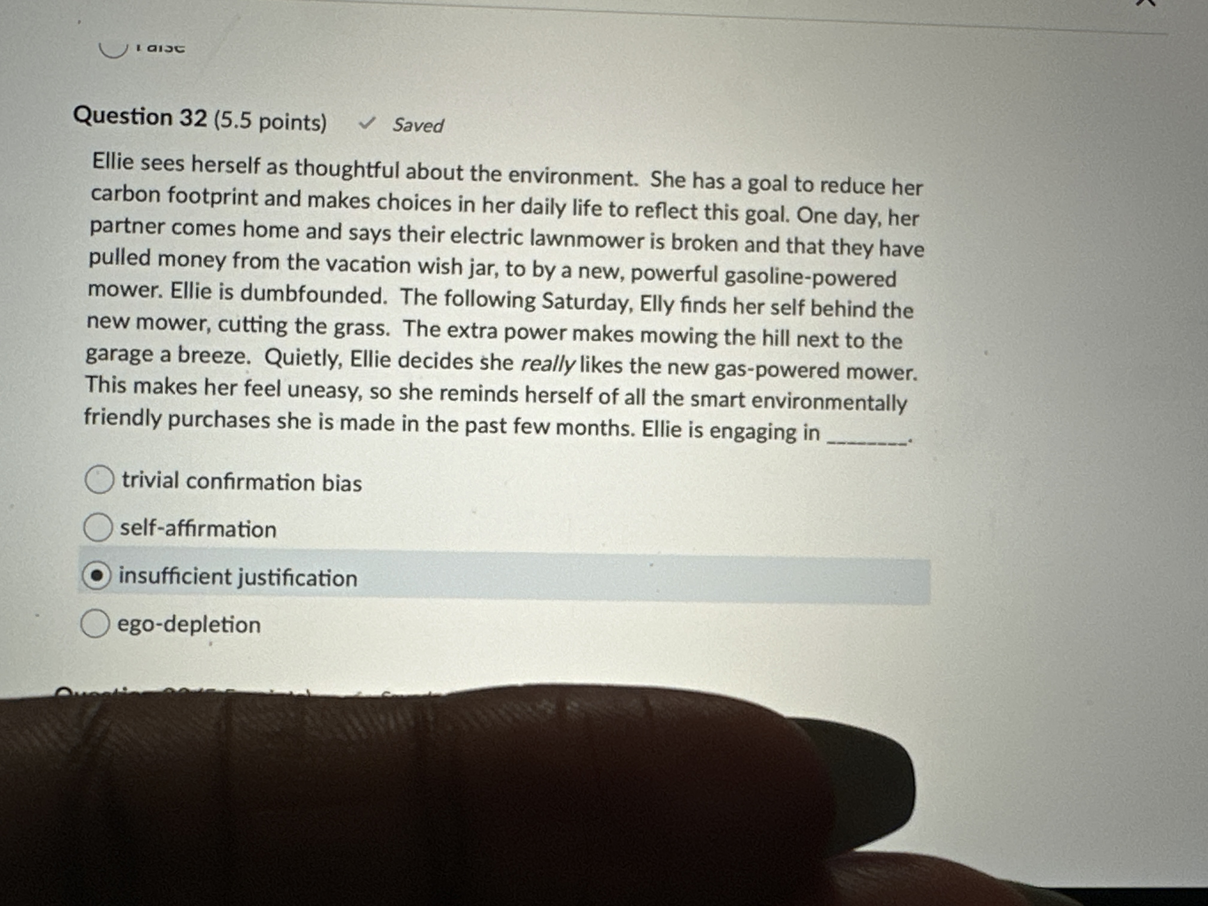 Solved Question 32 (5.5 ﻿points)Ellie sees herself as | Chegg.com